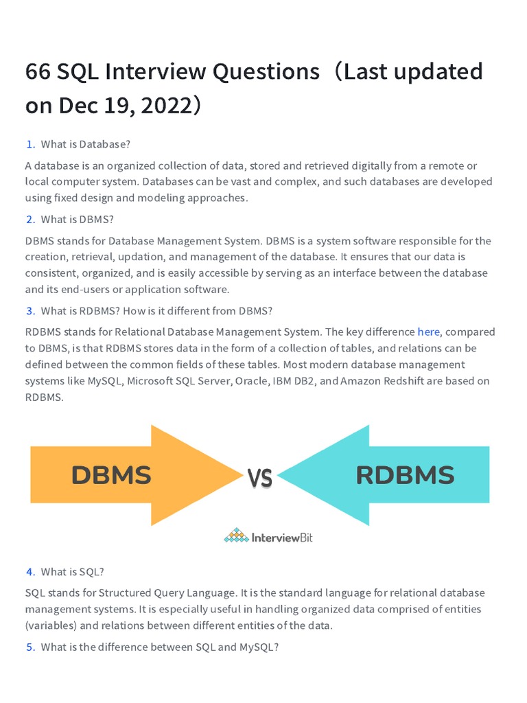 66 SQL Interview Questions Last Updated On Dec 19, 2022 | PDF ...