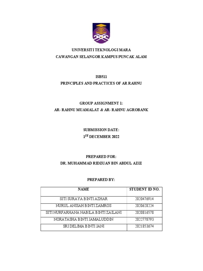 ISB511 - GA1 - Ar-Rahnu Muamalat and Ar-Rahnu Agrobank | PDF | Margin ...