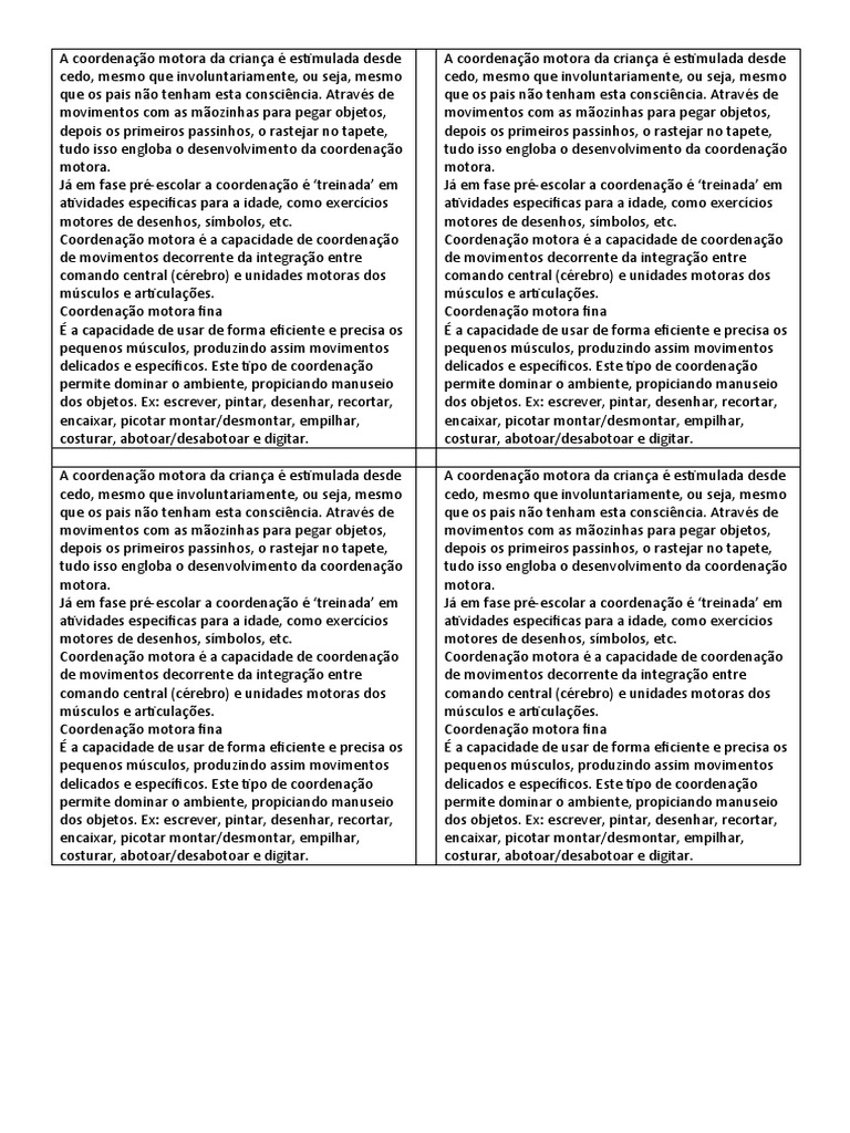 A Coordenação Motora Da Criança é Estimulada Desde Cedo | PDF ...