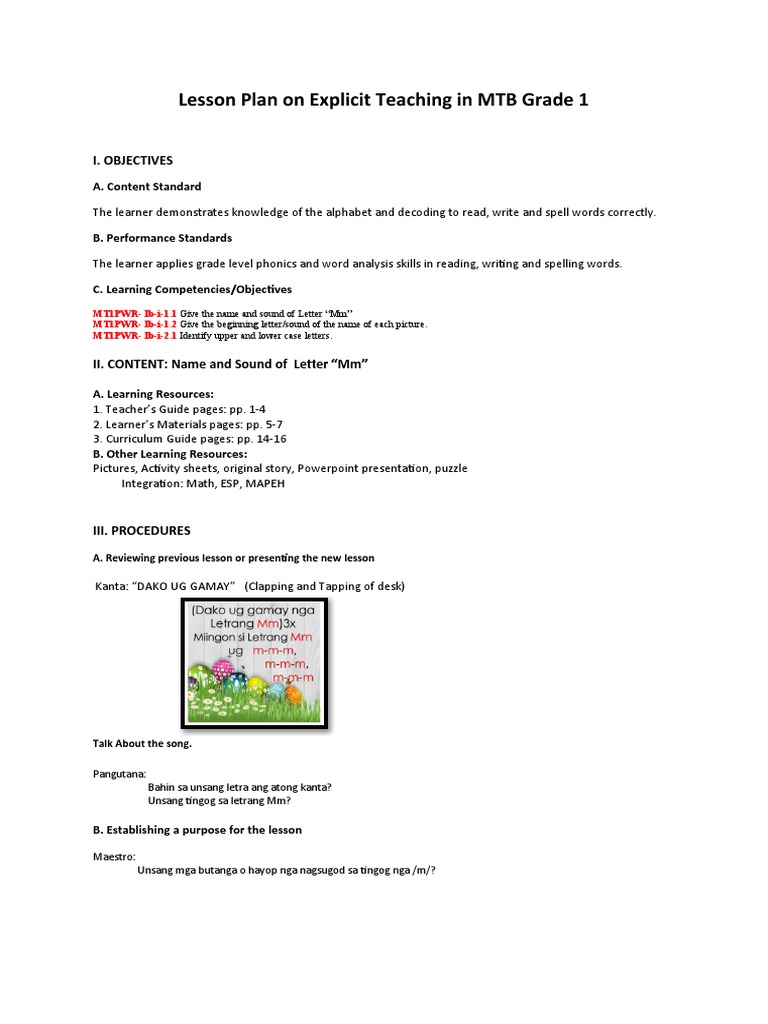 CO1ST On Explicit Teaching in MTB Grade 1 | PDF
