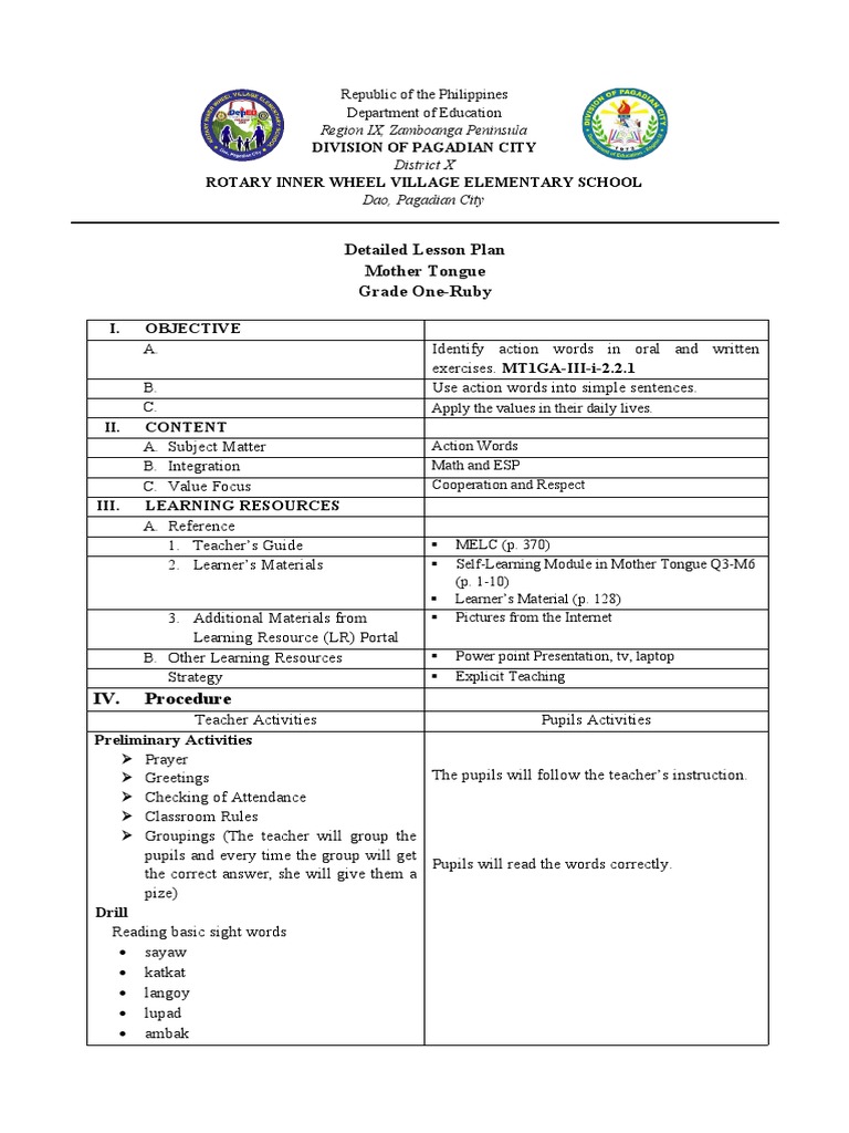COT MTB 1 3rd 22 | Download Free PDF | Teachers | Lesson Plan