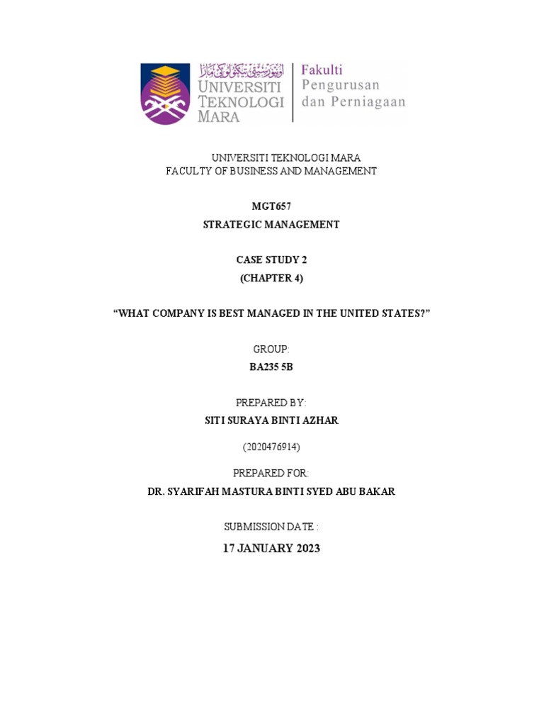 MGT657 - Ba2355b - Case Study 2 - Siti Suraya Azhar - 2020476914 | PDF ...