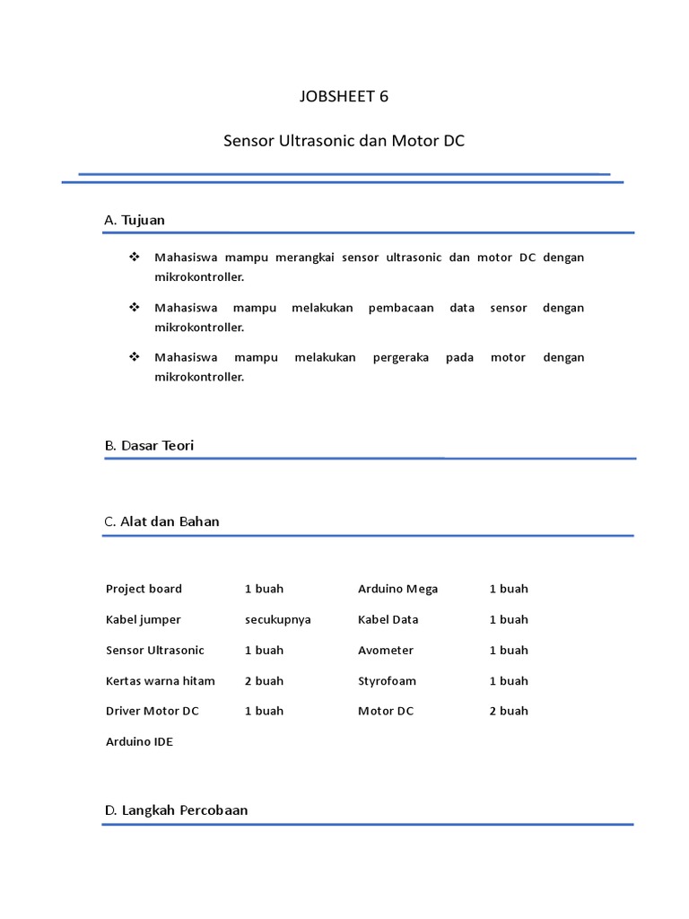 6 Contoh Jobsheet Mikro Jobsheet - Sensor-Ultrasonic Dan Motor DC | PDF