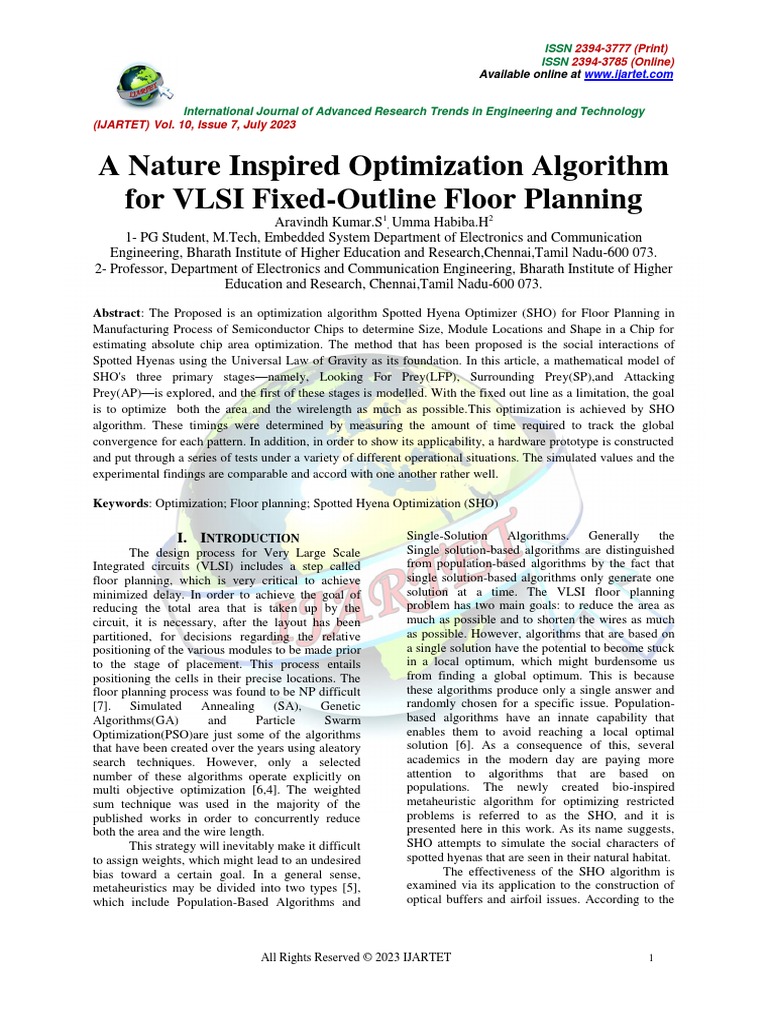 A Nature Inspired Optimization Algorithm For VLSI Fixed Outline Floor Planning | PDF ...