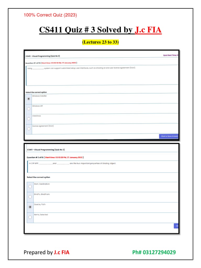CS411 Quiz # 3 Solved by JC FIA | PDF