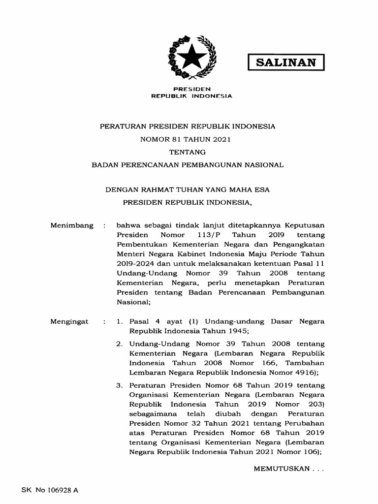Perpres Nomor 81 Tahun 2021 | PDF