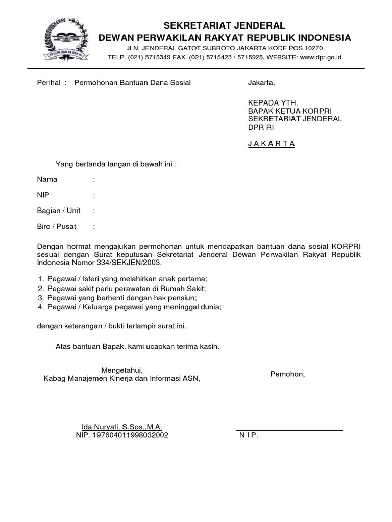 Formulir Permohonan Bantuan Dana Sosial | PDF