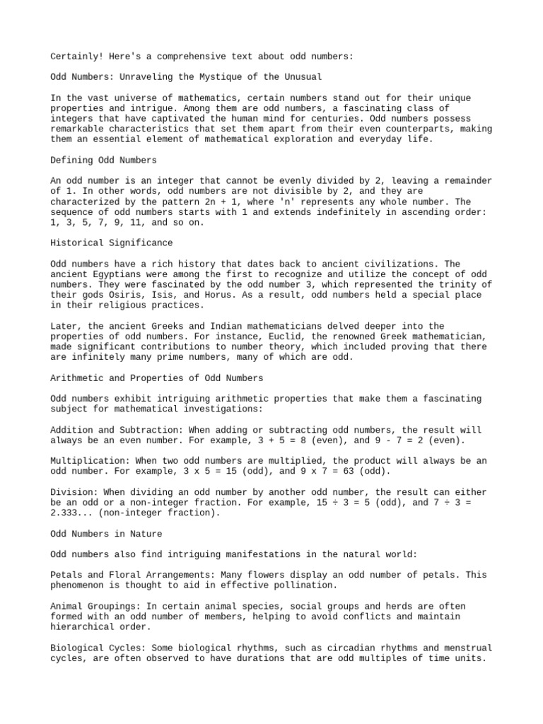 Odd Numbers Pdf Numbers Mathematics