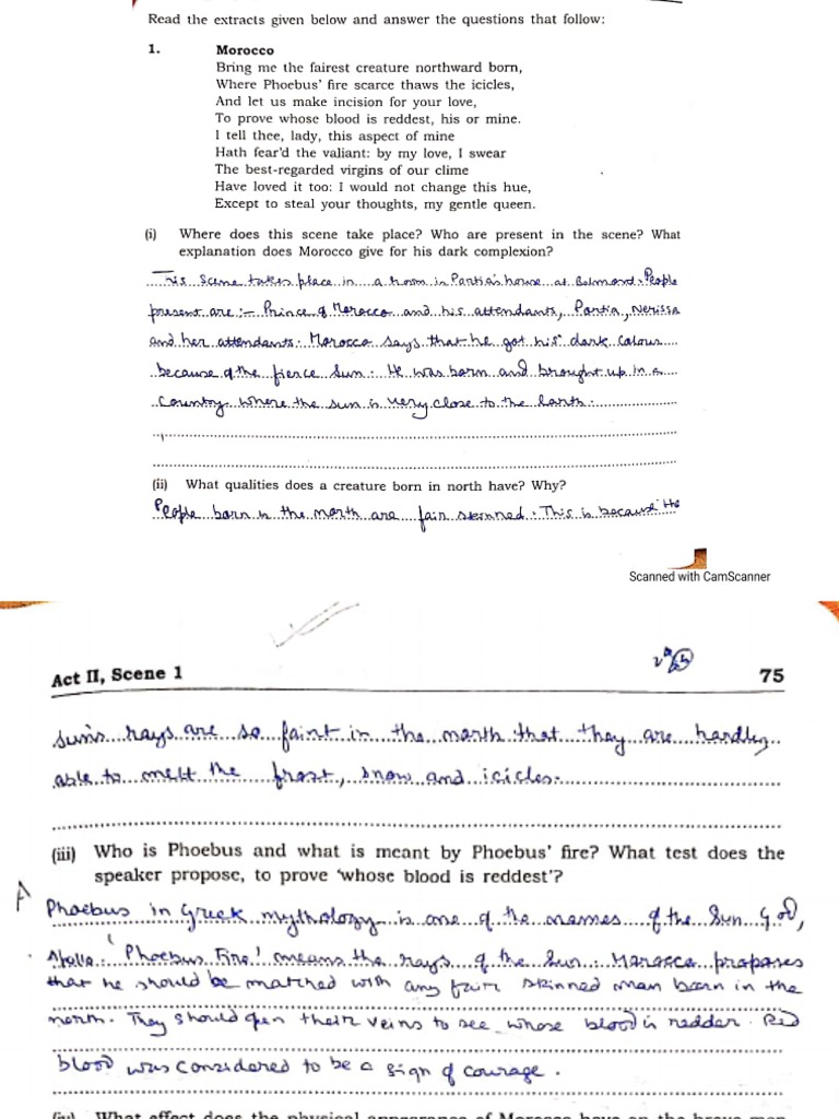 The Merchant of Venice Act 2 Scene 1 &2 | PDF