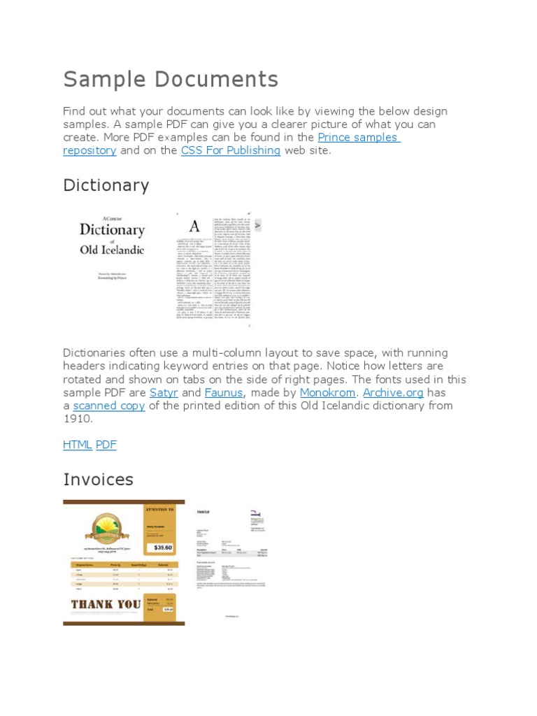 Sample Documents | PDF | Html | Page Layout