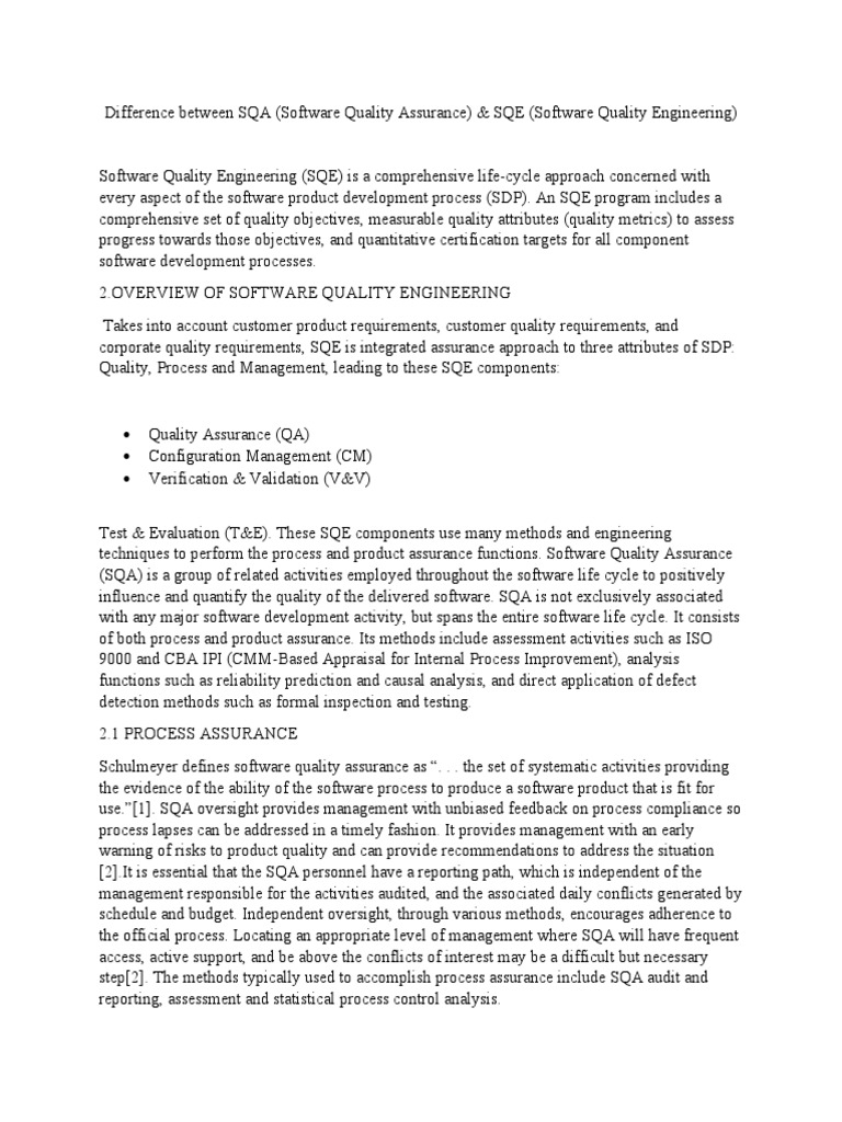 Difference Between SQA | Download Free PDF | Software Quality | Quality ...
