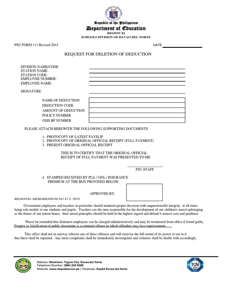Salary Deduction Request Form | PDF | Common Law | Crimes