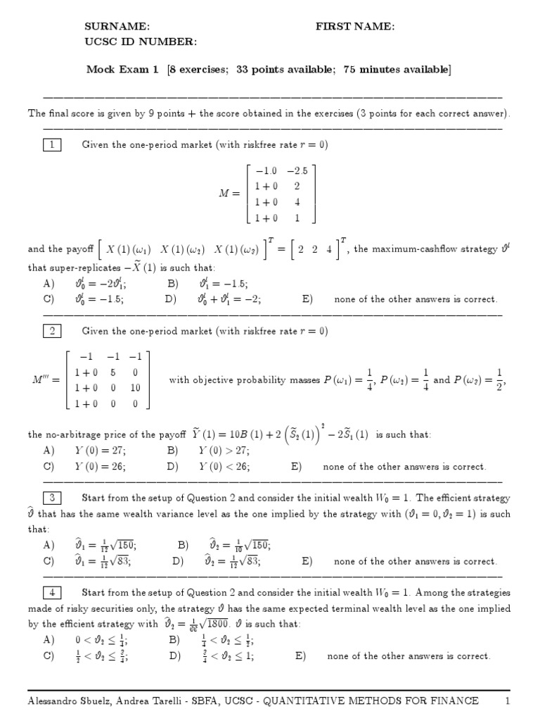 Mock Exam 1 | PDF | Applied Mathematics | Investing