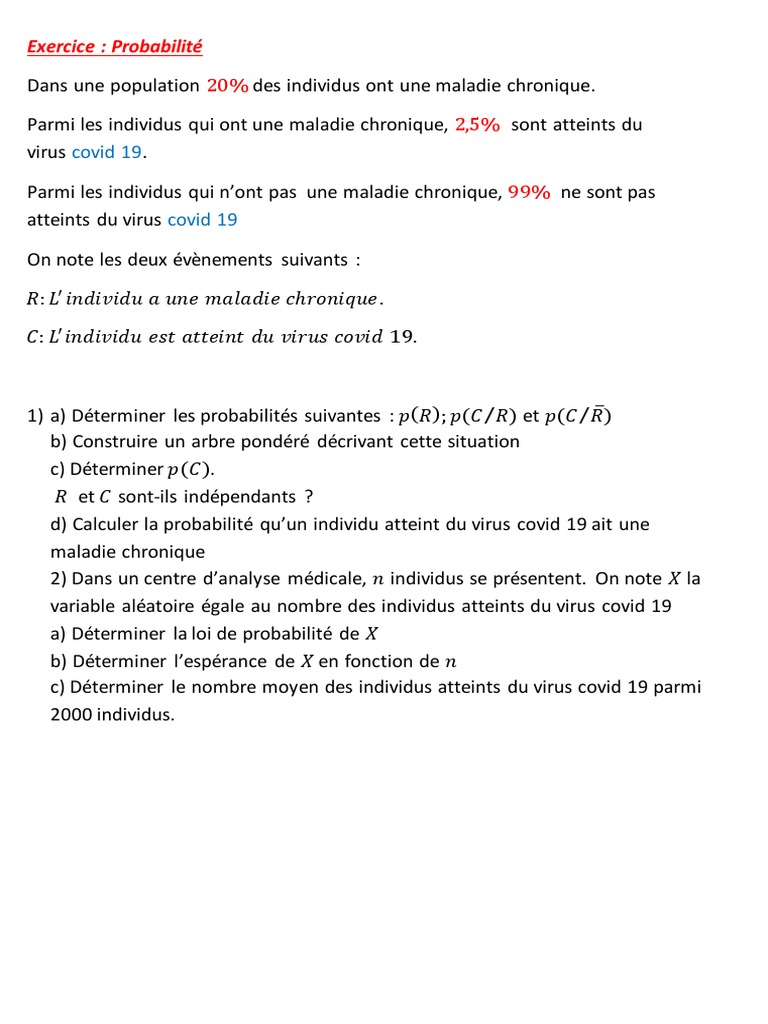 Série D'exercices N°1 Avec Correction - Math - Probabilités - Bac ...