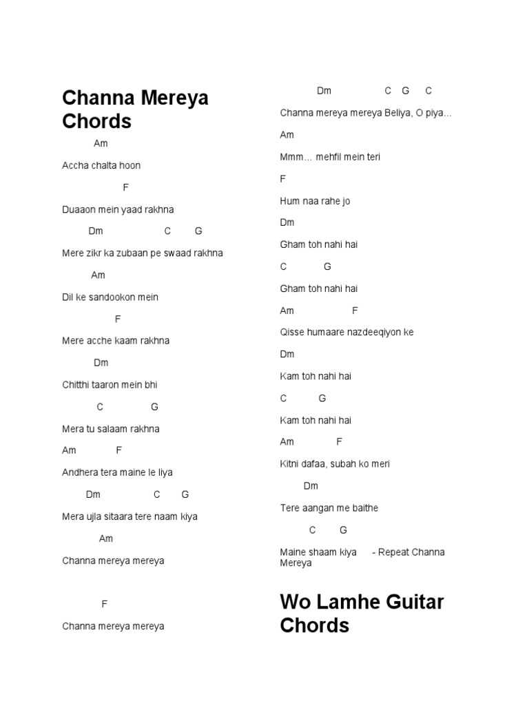 Channa Mereya Chords | PDF