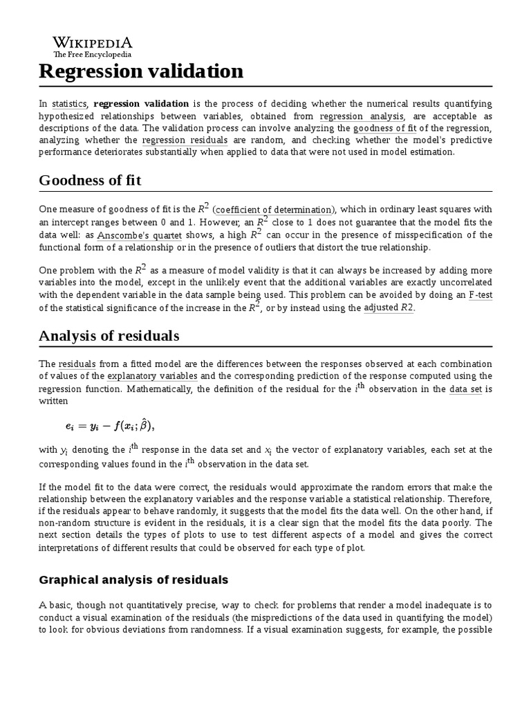 Regression Validation | Download Free PDF | Errors And Residuals | Regression Analysis