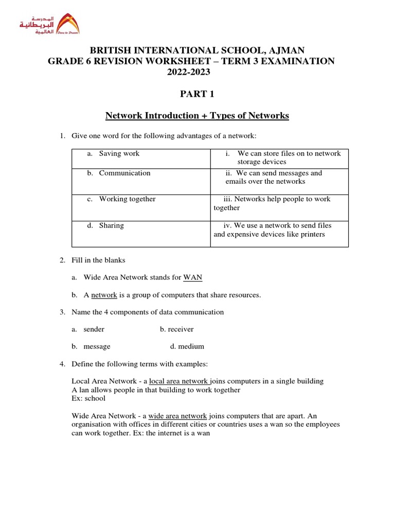 Theory Revision Worksheet 1 Answers | PDF | Computer Network | Network ...