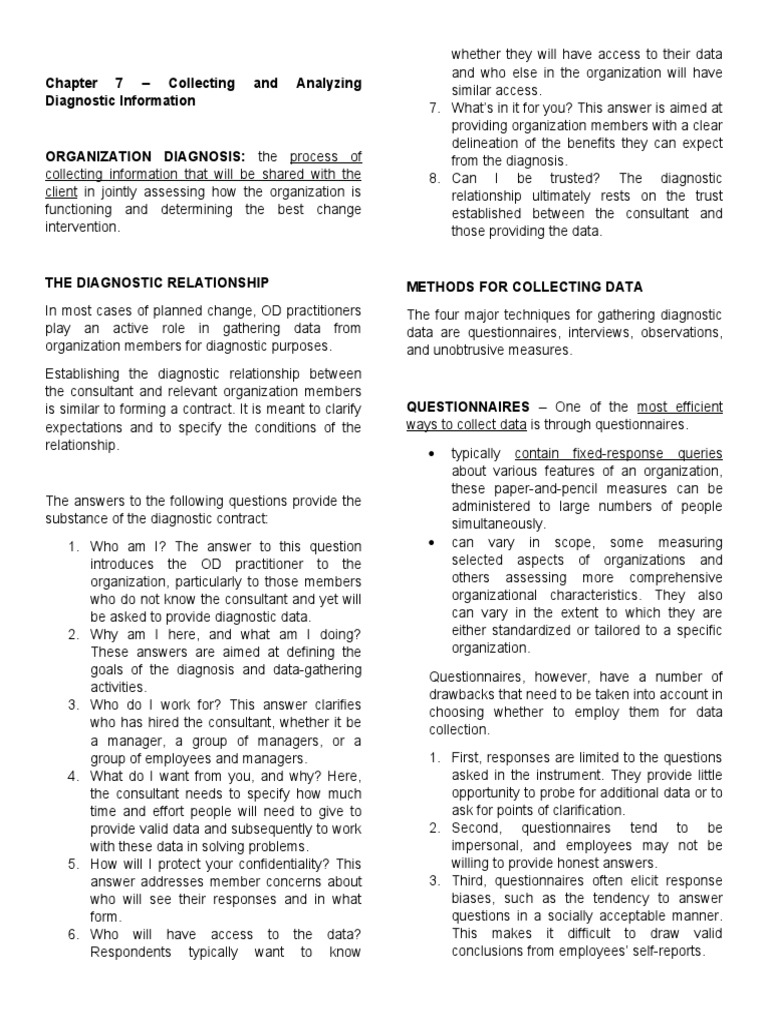 Diagnostic Data Collection Methods | PDF