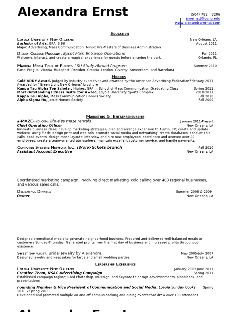 Alexandra Ernst Resume | PDF | Advertising | Marketing