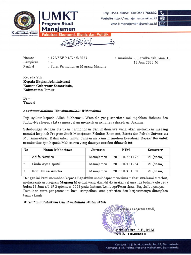 Permohonan Magang-Kantor Gubernur | PDF