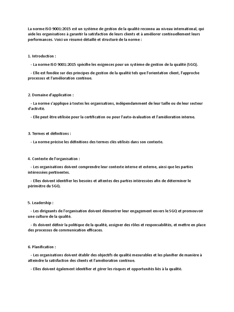 Résumé des chapitres ISO 9001:2015 | PDF | Management de la qualité ...