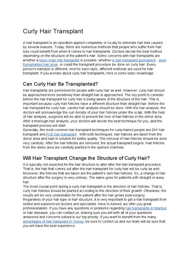 Curly Hair Transplant | PDF | Hair | Organ Transplantation