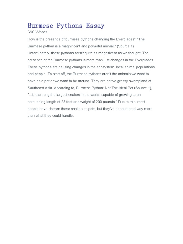 Burmese Pythons Essay | PDF | Wellness | Science & Mathematics