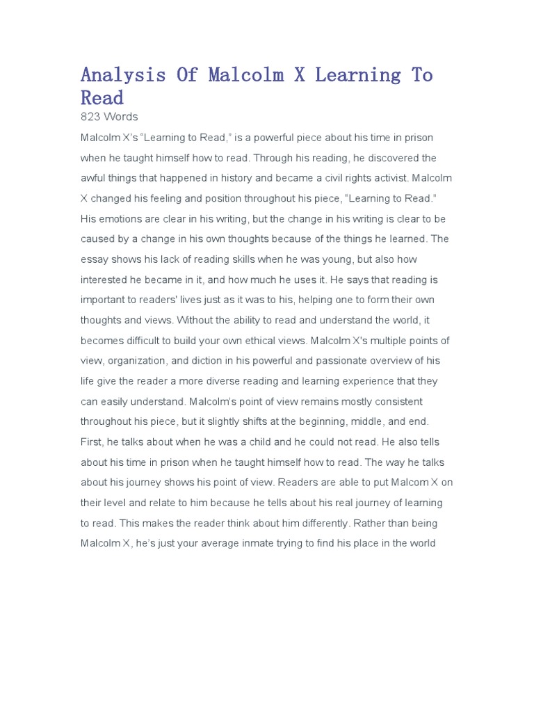 Analysis of Malcolm X Learning To Read | PDF | General Fiction