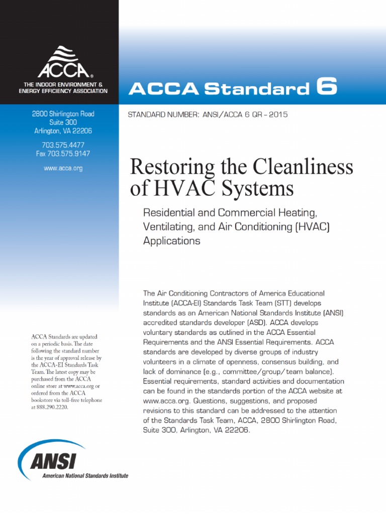 ANSI-ACCA Standard 6-2015 Restoring The Cleanliness of HVAC System ...
