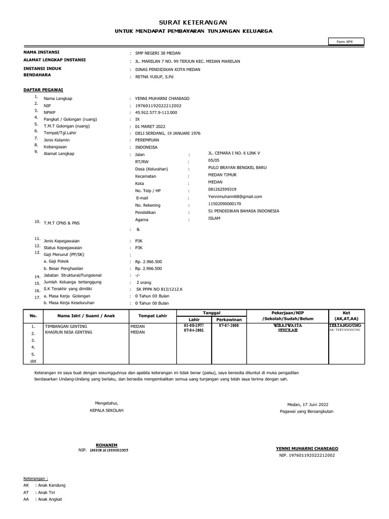 Form KP4 Form Model C Form Keluarga P3K | PDF