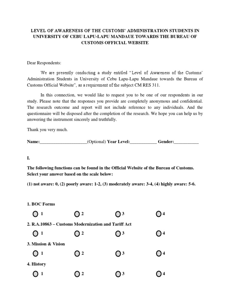 Level of Awareness of Customs Administration Students in The UCLM: An ...