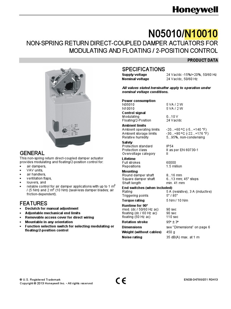 Non-Spring Return Direct-Coupled Damper Actuators For Modulating and ...