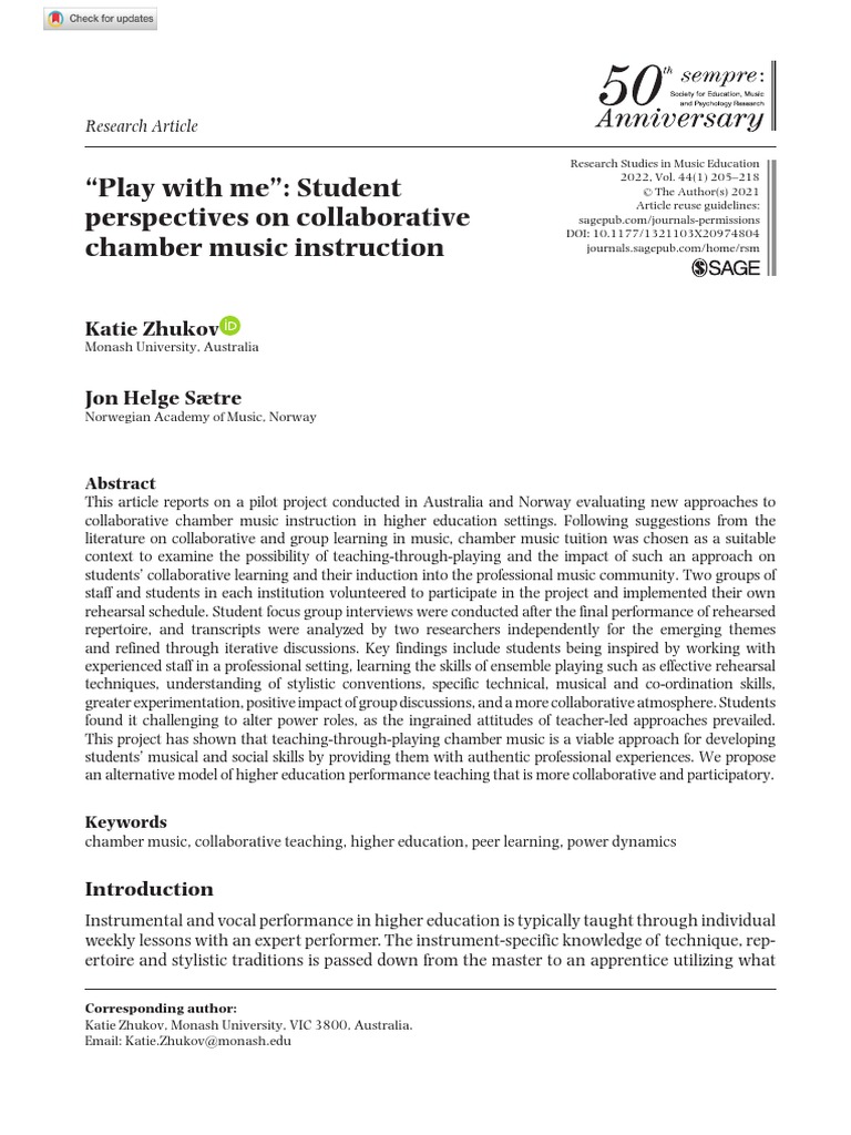 Collaborative Chamber Music Instruction Insights | PDF | Teachers ...