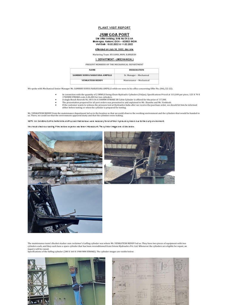 JSW SOUTH WEST PORT Visit Report On July 26 and 27, 2022, by Sanil and ...