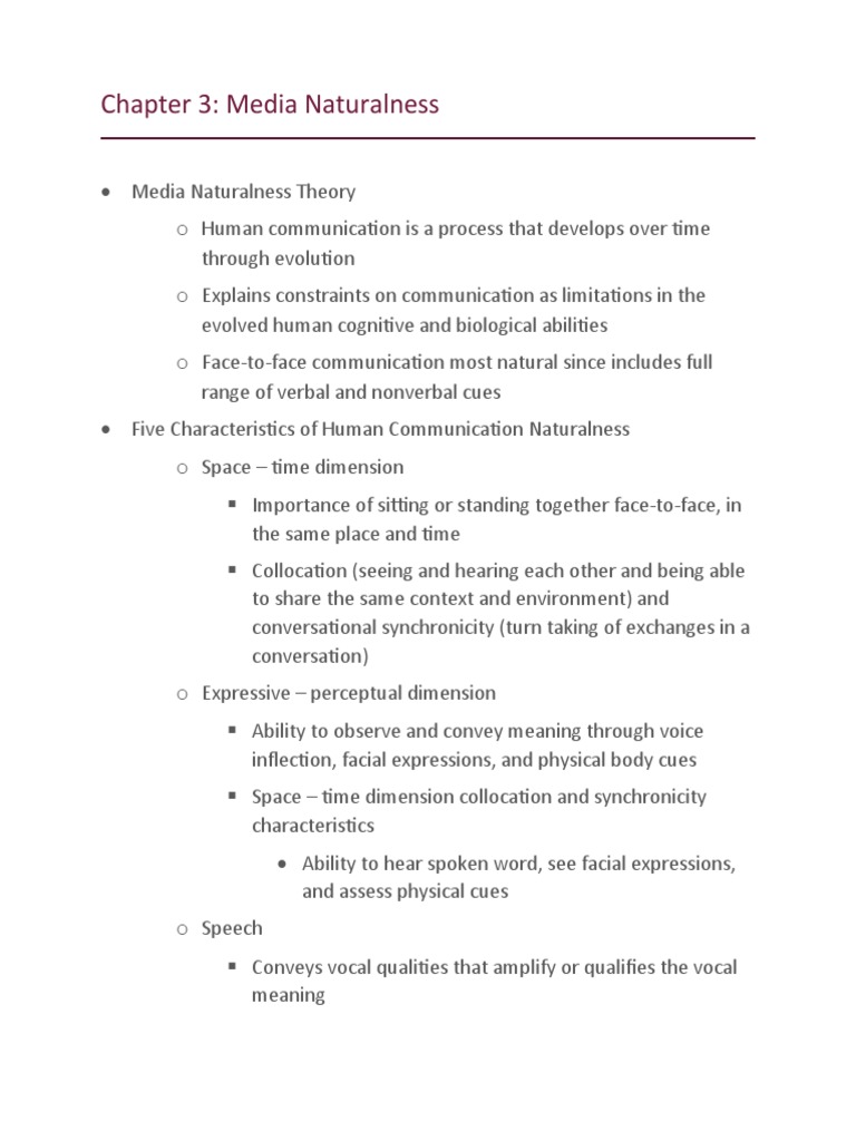 Chapter 3 Media Naturalness | PDF | Communication | Cognitive Psychology