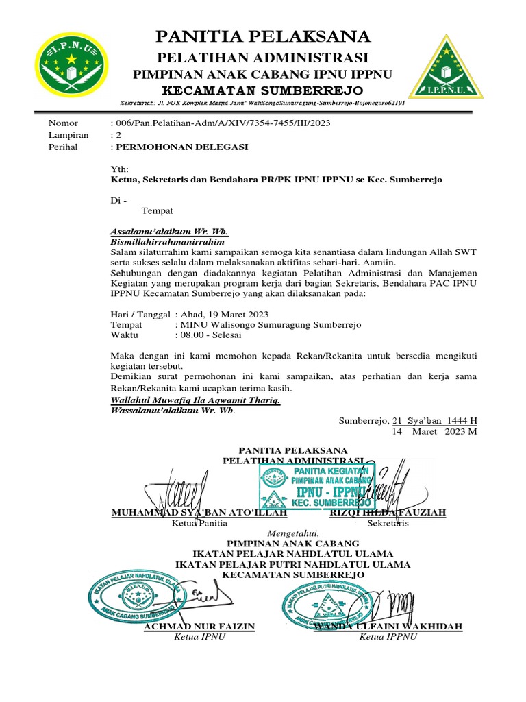 006 - Surat Permohonan Delegasi Peserta | PDF