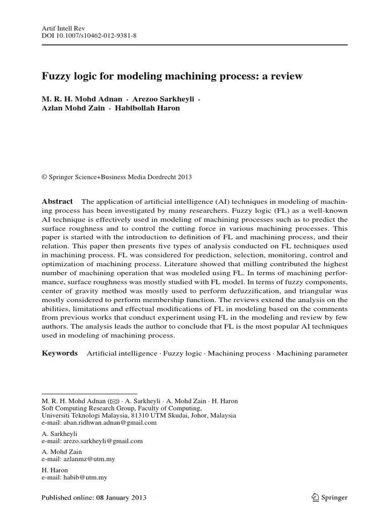 Fuzzy Logic For Modeling Machining Process | PDF | Fuzzy Logic | Machining Fuzzy Logic For Modeling Machining Process | PDF | Fuzzy Logic | Machining
