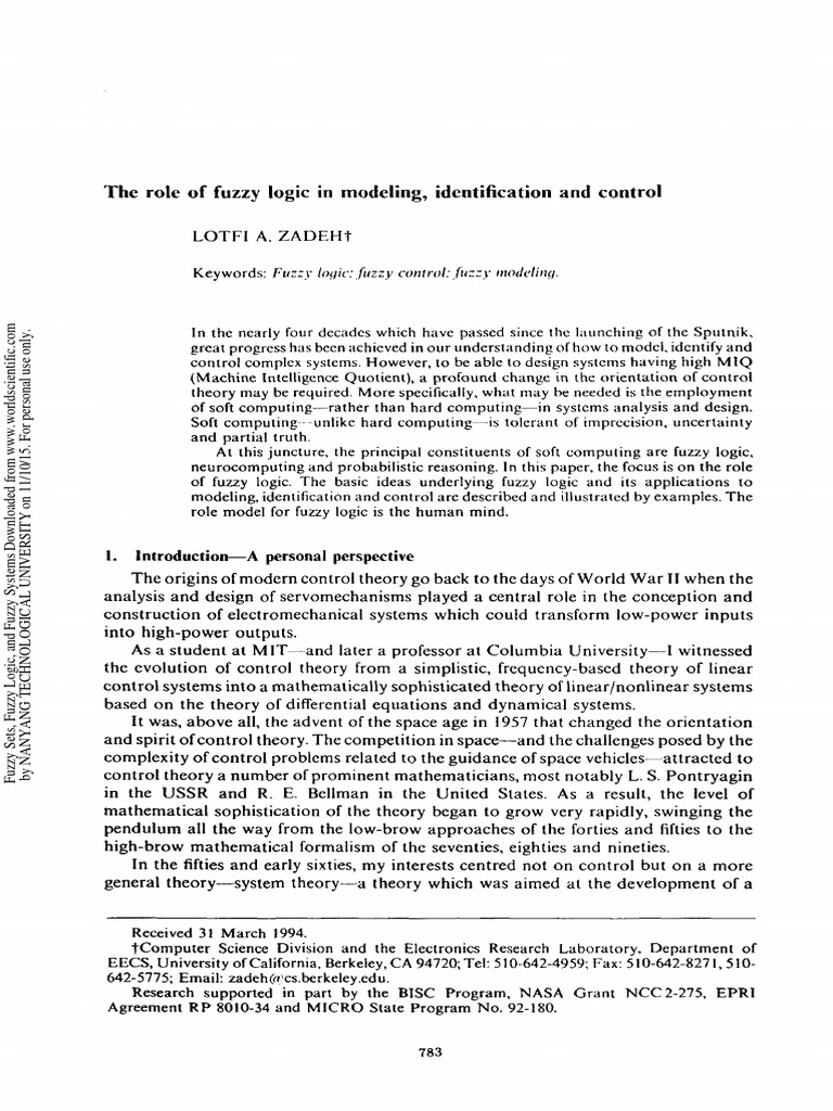 The Role Of Fuzzy Logic In Modeling Identification And Control Pdf Fuzzy Logic Logic