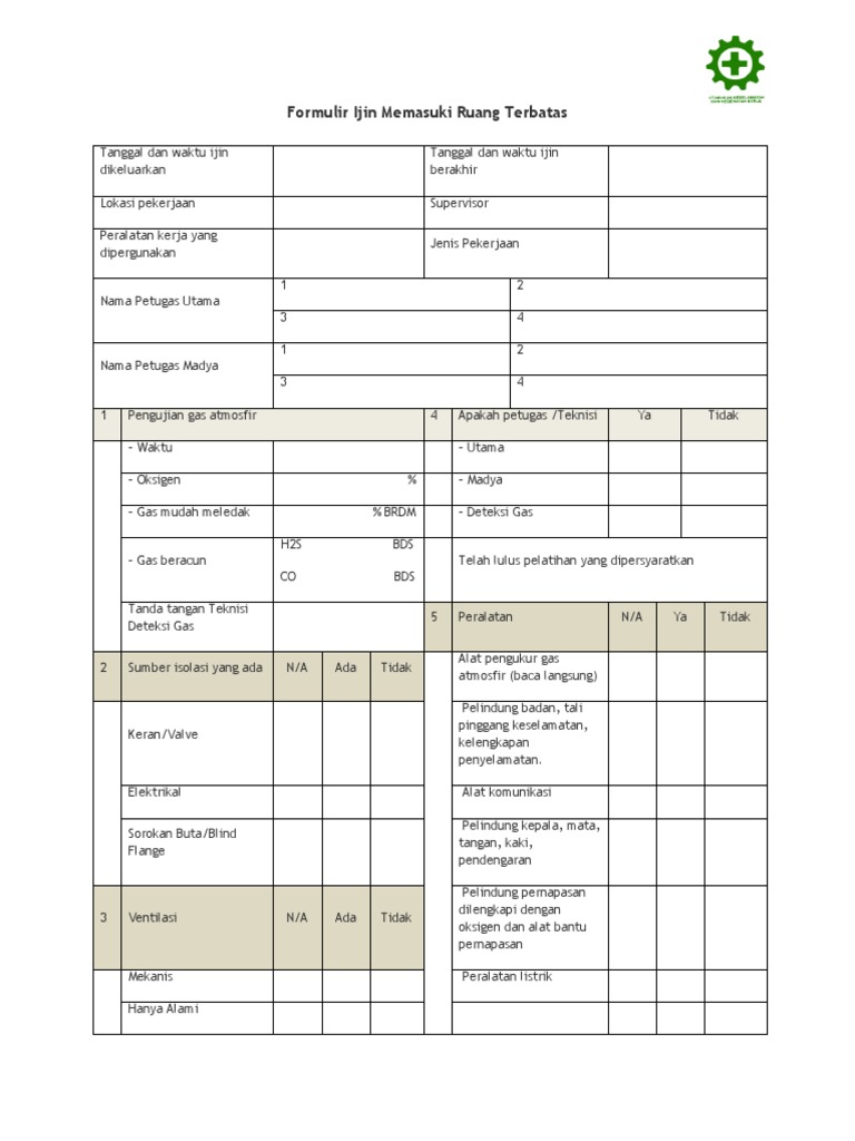 Formulir Ijin Memasuki Ruang Terbatas - Rev | PDF