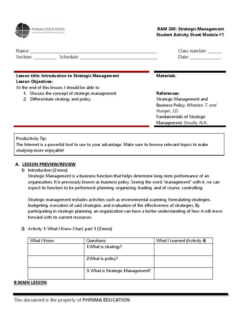 Bam 200 Strat Man - Module 1 4 | PDF | Strategic Management | Strategic ...