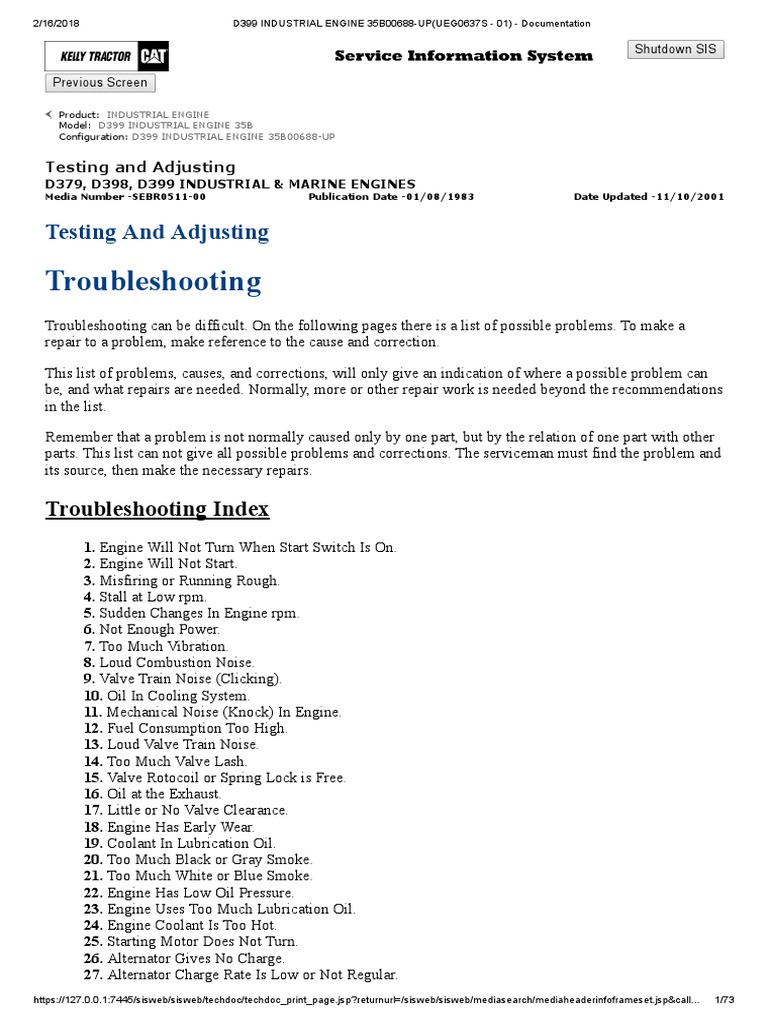 D399 Testing and Adjusting | PDF | Engines | Pump