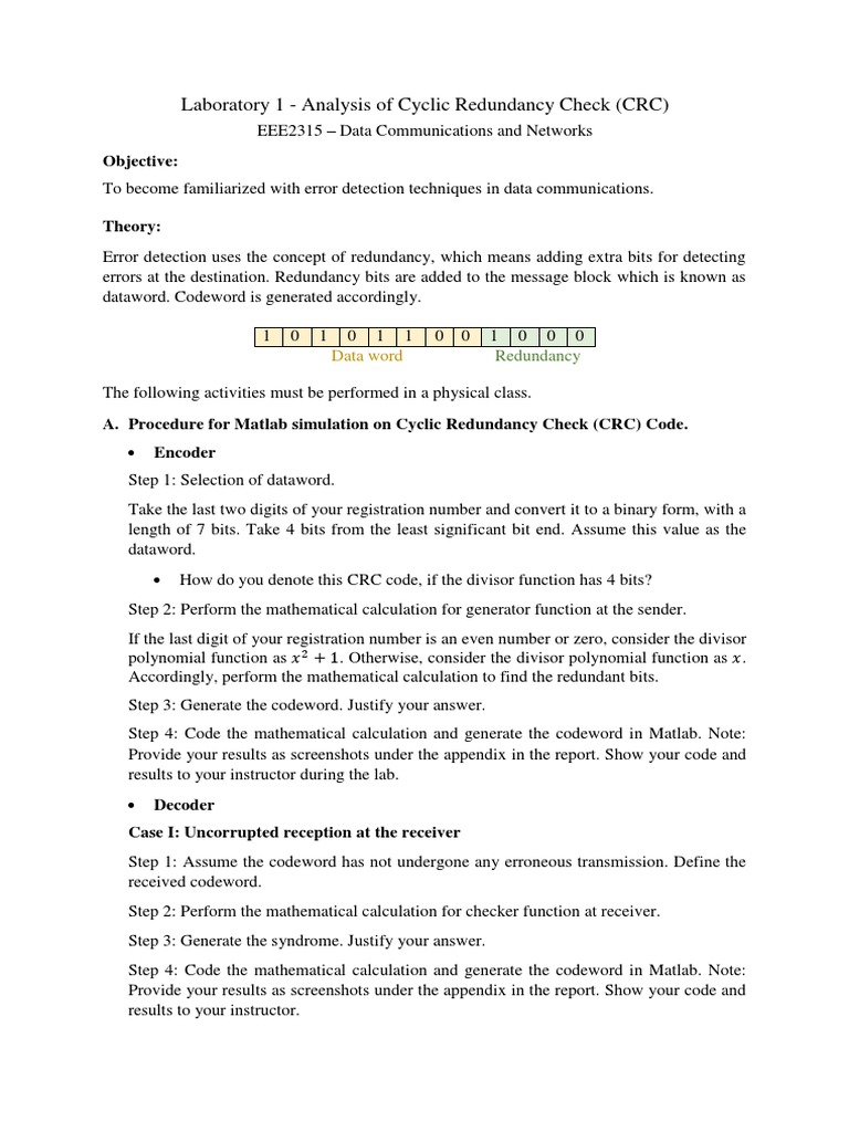 Laboratory 1 Sheet V5 | PDF | Error Detection And Correction ...