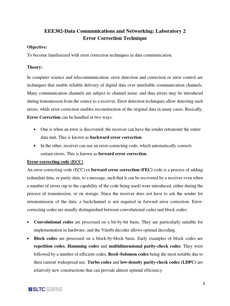 Laboratory 2 Error Correction - v4 | PDF | Error Detection And ...