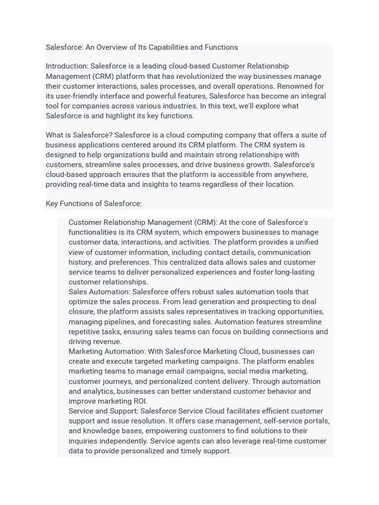 Salesforce - An Overview of Its Capabilities and Functions | PDF | Customer Relationship ...
