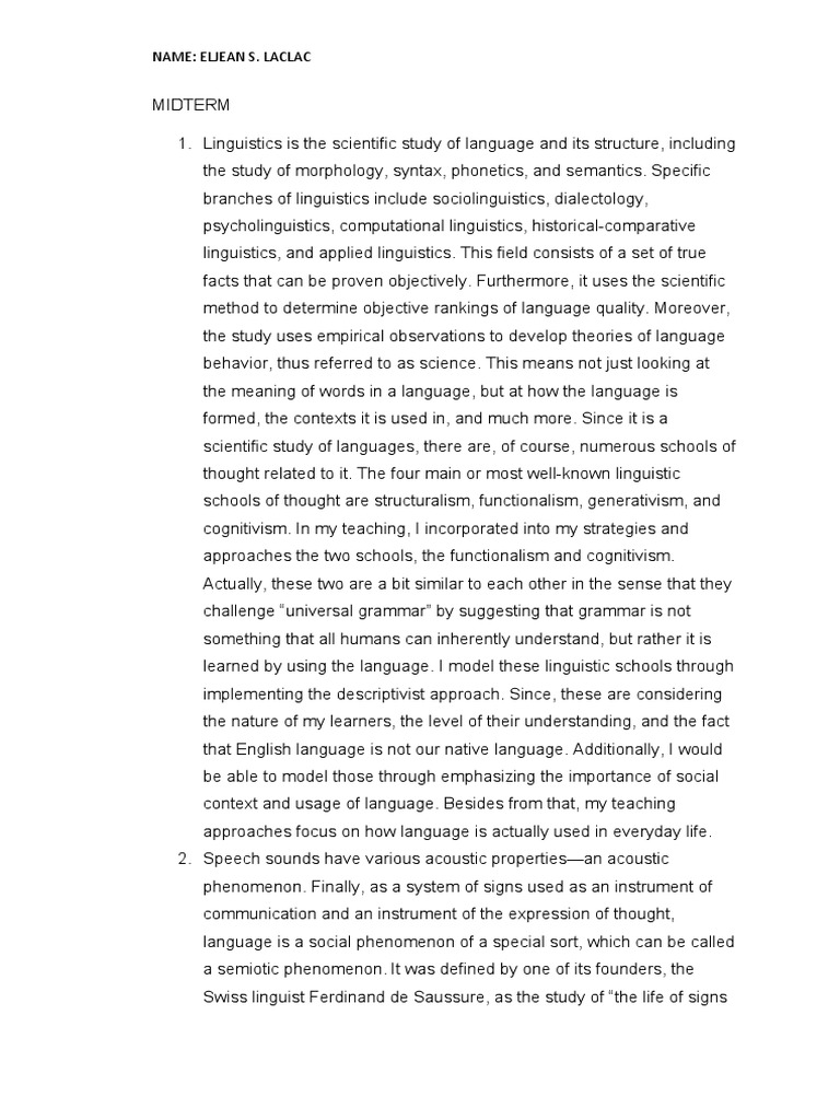 Mee 105 Midterm | PDF | Linguistics | Grammar