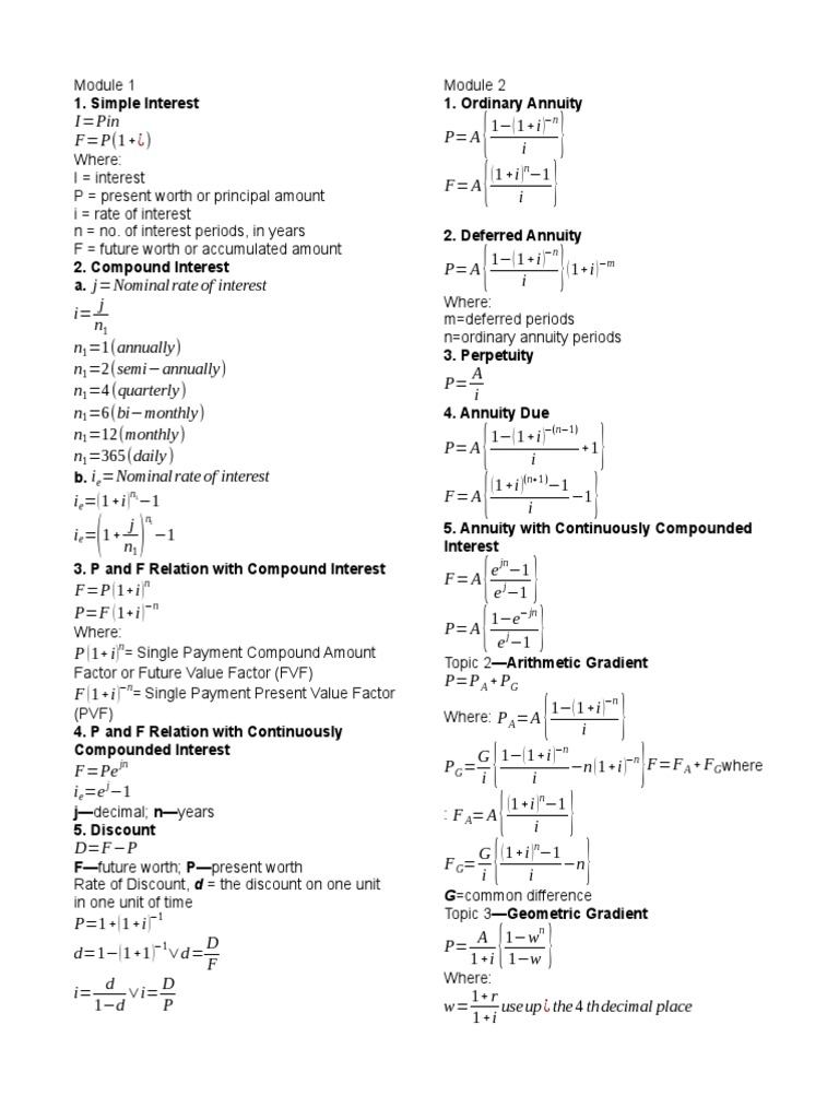 Engineering Economics Formulas | PDF | Interest | Economies