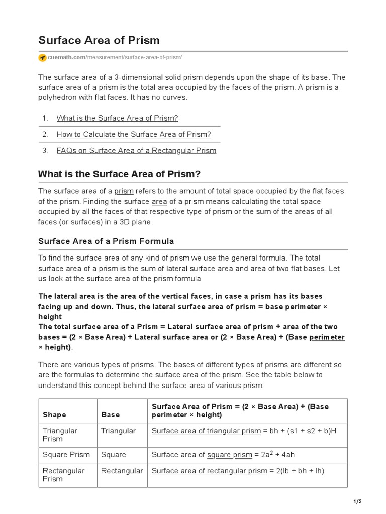 Surface Area of Prism | PDF | Area | Triangle