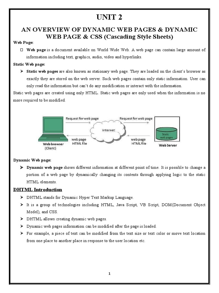 WT Unit 2 For Bcom Computers 5th Sem | PDF | Html | Dynamic Html
