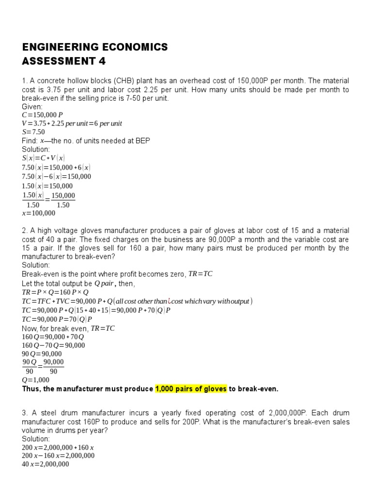 Engineering Economics Assessment 4 | PDF | Pricing | Financial Markets