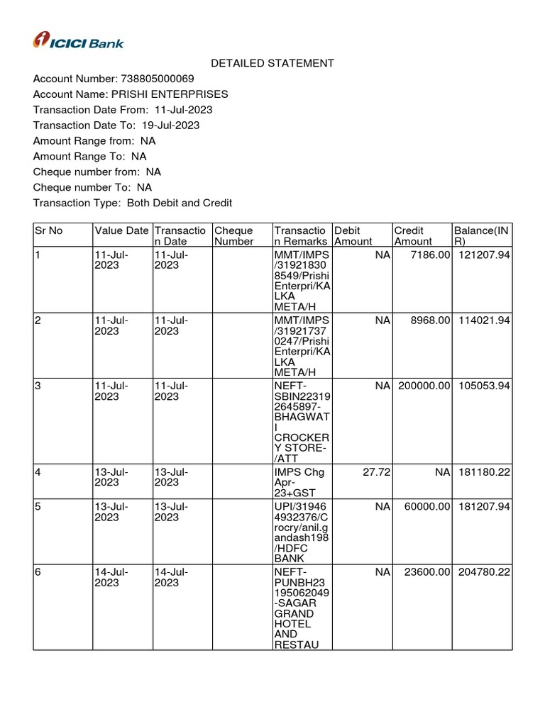 Detailstatement - 19 7 2023@15 21 27 | PDF | Banking Technology | Banks